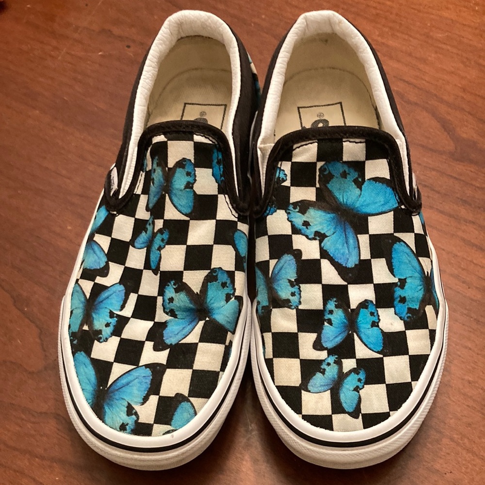 Vans Slip-On Butterfly Checkered Skate Shoes Lightly … - Gem